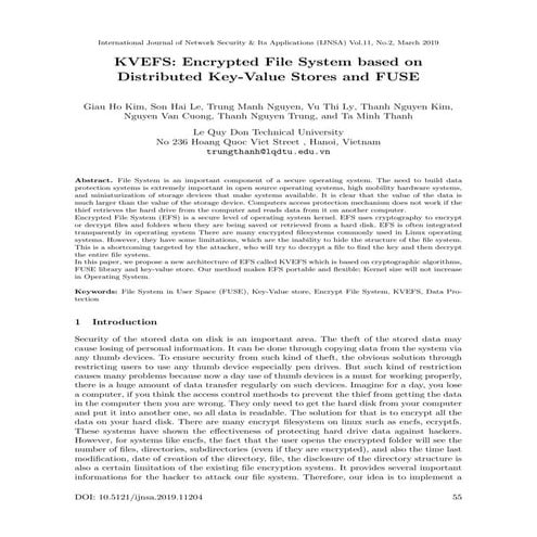Kvefs Encrypted File System Based On Distributed Key Value Stores And