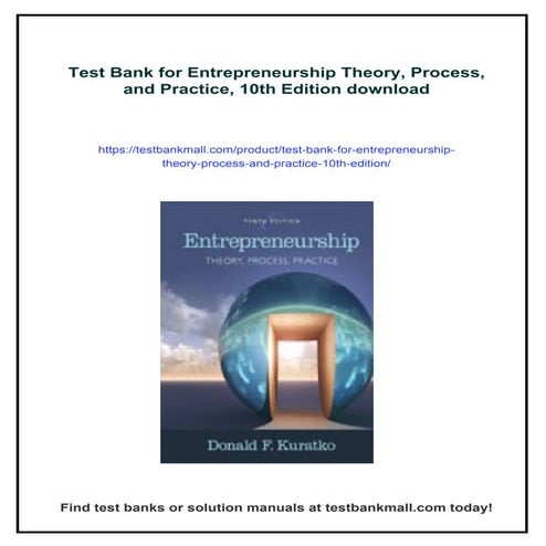 Test Bank for Entrepreneurship Theory, Process, and Practice, 10th ...