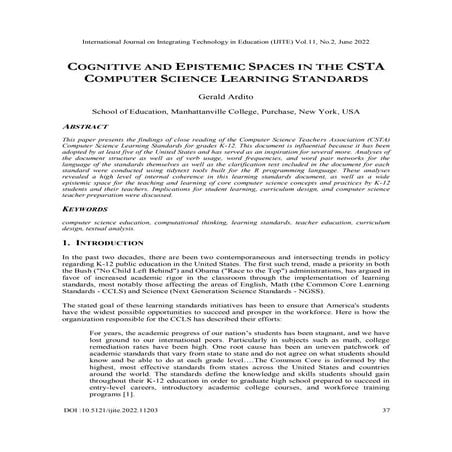 Cognitive and Epistemic Spaces in the CSTA Computer Science Learning Standards | PDF