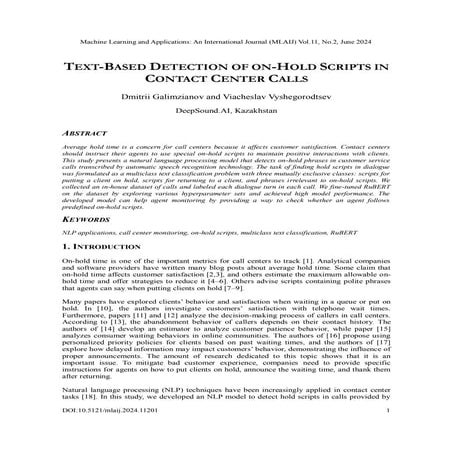 Text-Based Detection of On-Hold Scripts in Contact Center Calls | PDF