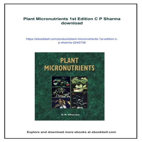 Plant Micronutrients 1st Edition C P Sharma | PDF