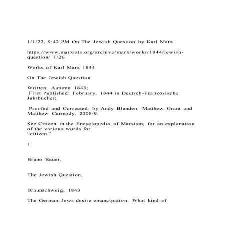 1122, 942 PM On The Jewish Question by Karl Marxhttps | DOCX