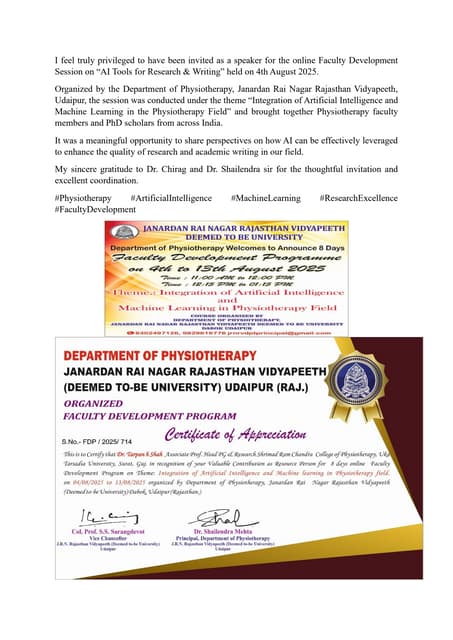 Faculty Development Programme in Physiotherapy | PDF