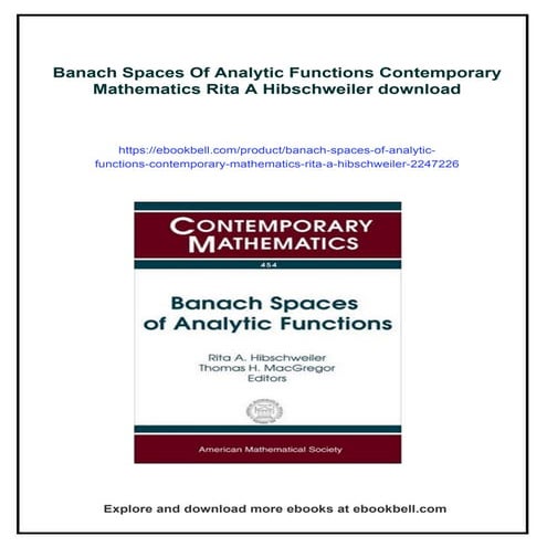 Banach Spaces Of Analytic Functions Contemporary Mathematics Rita A Hibschweiler | PDF