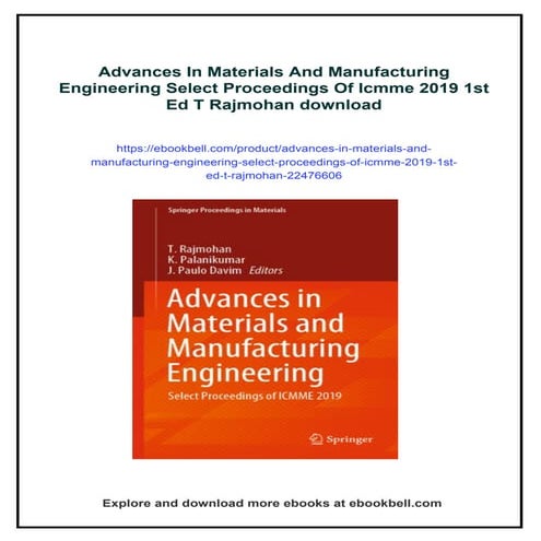 Advances In Materials And Manufacturing Engineering Select Proceedings ...