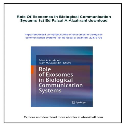 Role Of Exosomes In Biological Communication Systems 1st Ed Faisal A ...