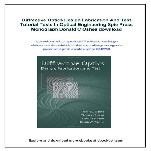 Diffractive Optics Design Fabrication And Test Tutorial Texts In ...