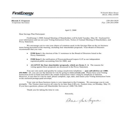 FirstEnergy 2008 Savings Plan Participant_Letter | PDF