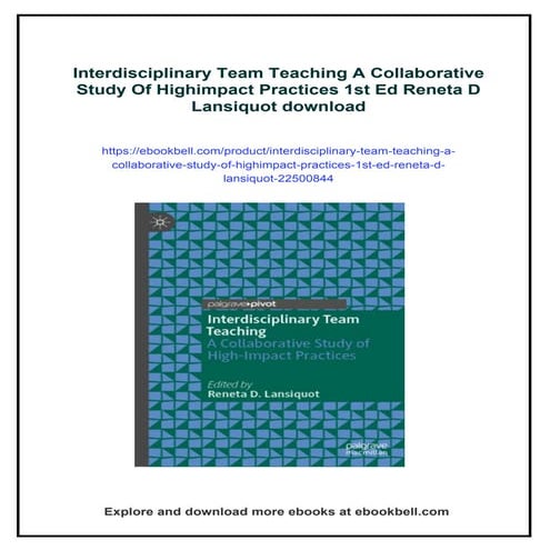 Interdisciplinary Team Teaching A Collaborative Study Of Highimpact Practices 1st Ed Reneta D ...