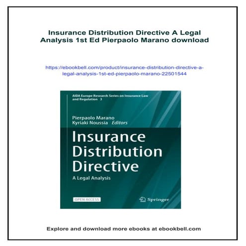 Insurance Distribution Directive A Legal Analysis 1st Ed Pierpaolo ...