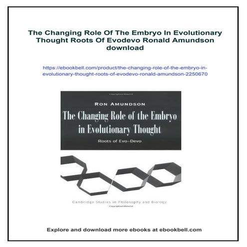 The Changing Role Of The Embryo In Evolutionary Thought Roots Of ...