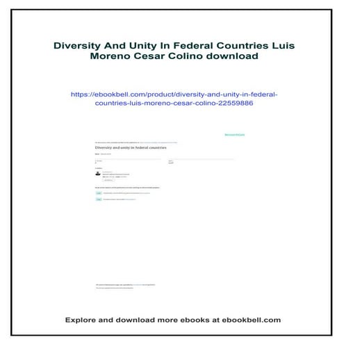 Diversity And Unity In Federal Countries Luis Moreno Cesar Colino | PDF
