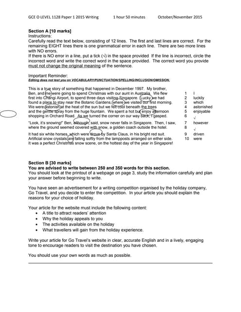 GCE O LEVEL 2015 1128 English Language Paper 1 Writing | DOC