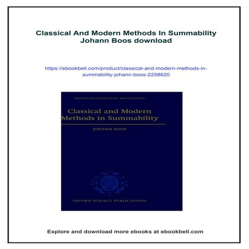 Classical And Modern Methods In Summability Johann Boos | PDF