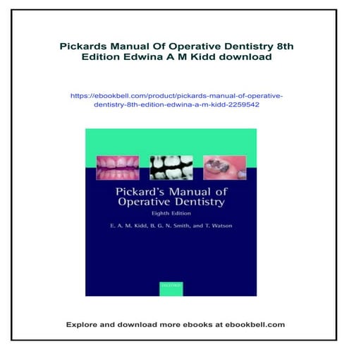 Pickards Manual Of Operative Dentistry 8th Edition Edwina A M Kidd | PDF