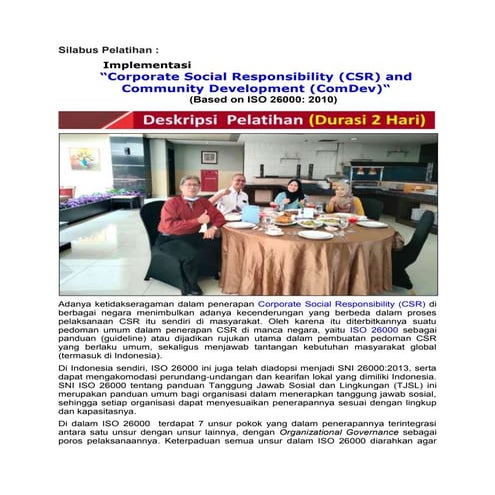 Silabus Training "Implementasi CSR dan SUSTAINABILITY COMMUNITY ...