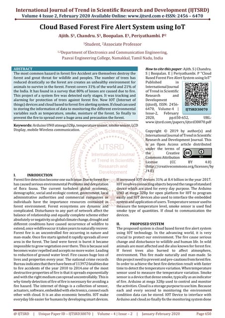 Iot based forest Fire detected system using audino | PPTX
