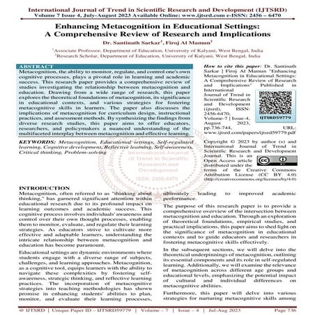 Enhancing Metacognition In Educational Settings A Comprehensive Review Of Research And