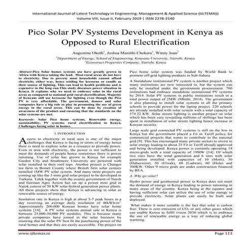 Pico solar PV systems development in Kenya as opposed to rural ...