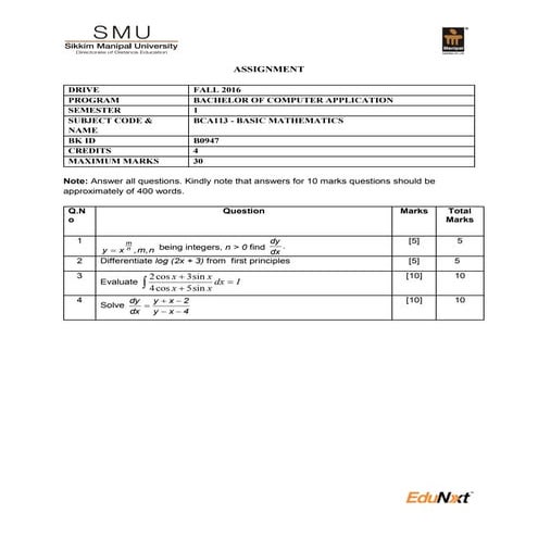 SMU BCA SEM 1 FALL 2016 ASSIGNMENTS | PDF