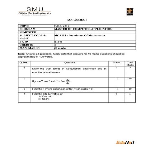 SMU MCA SEM 1 FALL 2016 ASSIGNMENTS | PDF