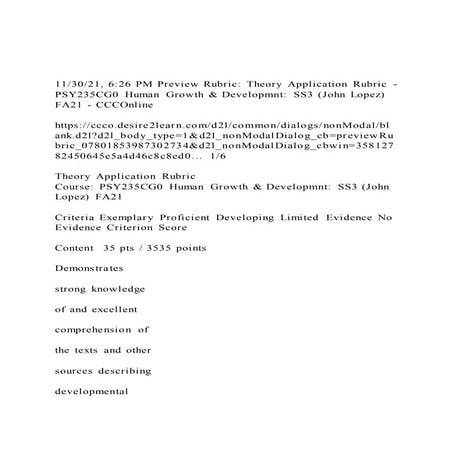 113021, 626 PM Preview Rubric Theory Application Rubric - | DOCX