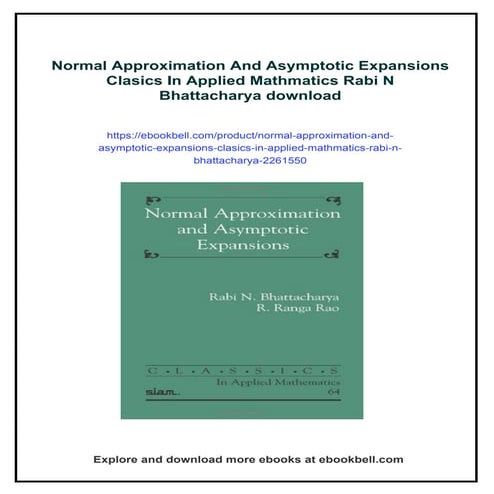 Normal Approximation And Asymptotic Expansions Clasics In Applied Mathmatics Rabi N Bhattacharya ...