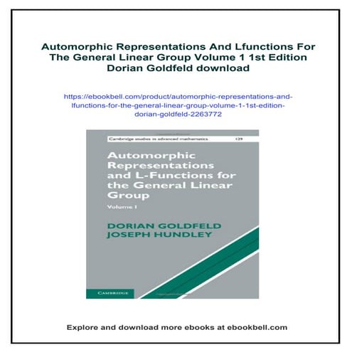 Automorphic Representations And Lfunctions For The General Linear Group Volume 1 1st Edition ...