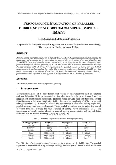 Performance Evaluation Of Parallel Bubble Sort Algorithm On Supercomputer Iman1 Pdf 0467