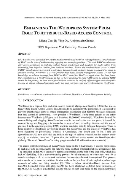 Enhancing The Wordpress Systemfrom Role To Attribute Based Access