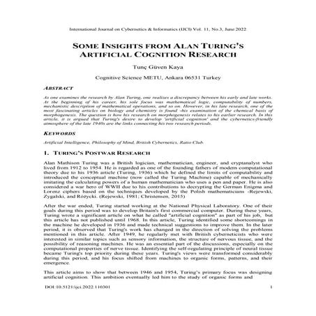 SOME INSIGHTS FROM ALAN TURING’S ARTIFICIAL COGNITION RESEARCH | PDF