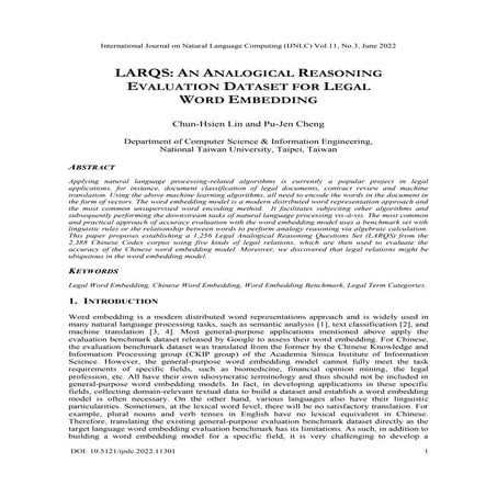 LARQS: AN ANALOGICAL REASONING EVALUATION DATASET FOR LEGAL WORD EMBEDDING | PDF