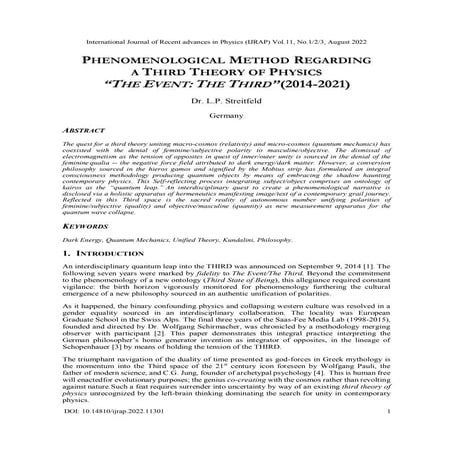 PHENOMENOLOGICAL METHOD REGARDING A THIRD THEORY OF PHYSICS “THE EVENT ...