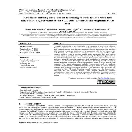 Artificial intelligence-based learning model to improve the talents of higher education students ...