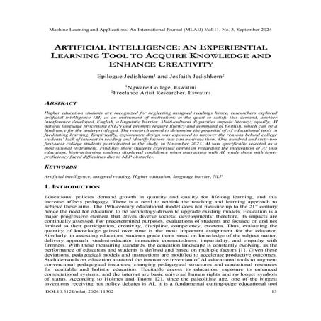 Artificial Intelligence: An Experiential Learning Tool to Acquire Knowledge and Enhance ...