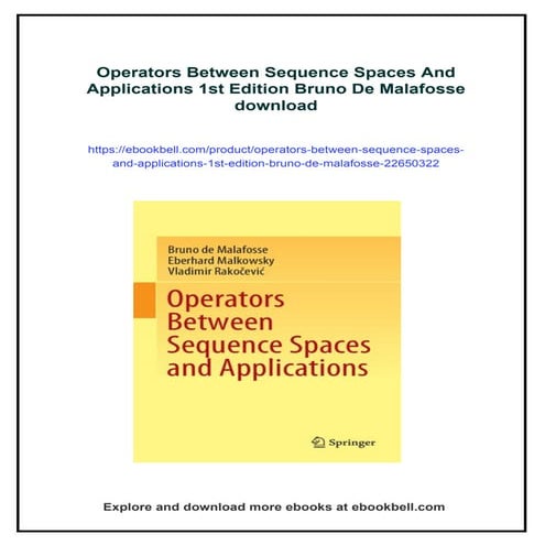 Operators Between Sequence Spaces And Applications 1st Edition Bruno De Malafosse | PDF