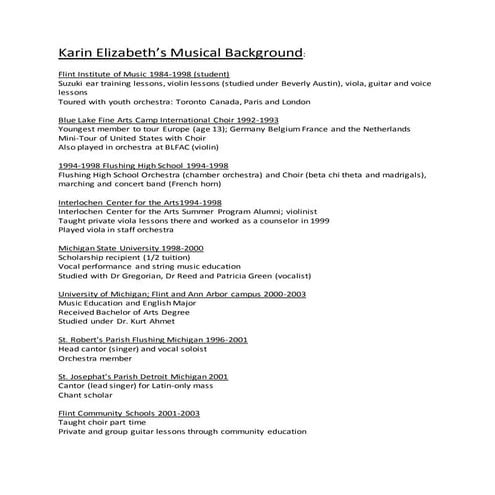 Karin Elizabeth's Musical Background | DOCX