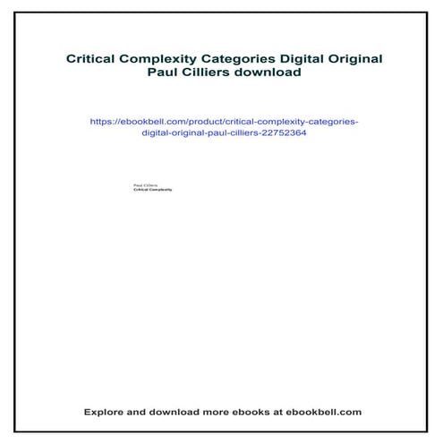 Critical Complexity Categories Digital Original Paul Cilliers | PDF