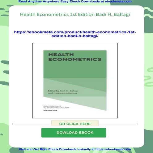 Health Econometrics 1st Edition Badi H. Baltagi | PDF