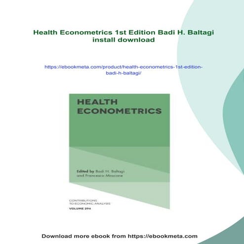 Health Econometrics 1st Edition Badi H. Baltagi | PDF