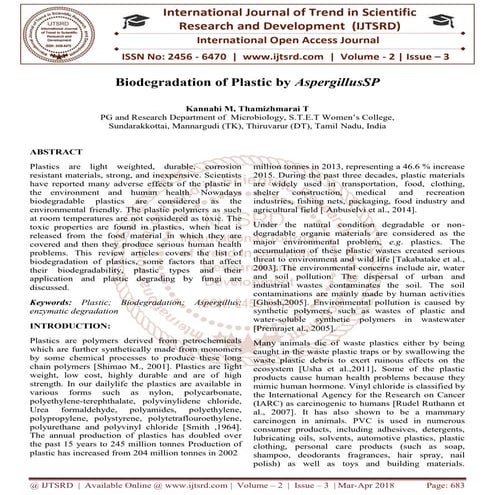 Biodegradation of Plastic by AspergillusSP | PDF