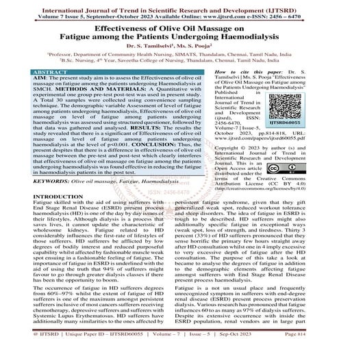 Effectiveness of Olive Oil Massage on Fatigue among the Patients ...