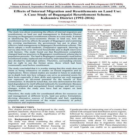Effects of Internal Migration and Resettlements on Land Use A Case ...