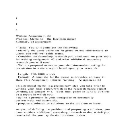 1 1 3 Writing Assignment #3Proposal Memo tothe Dec | PDF