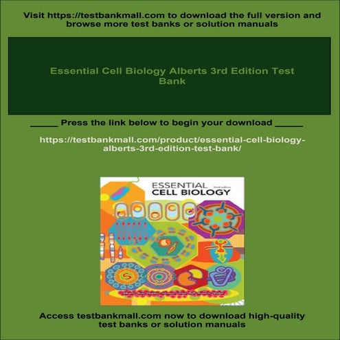 Essential Cell Biology Alberts 3rd Edition Test Bank | PDF