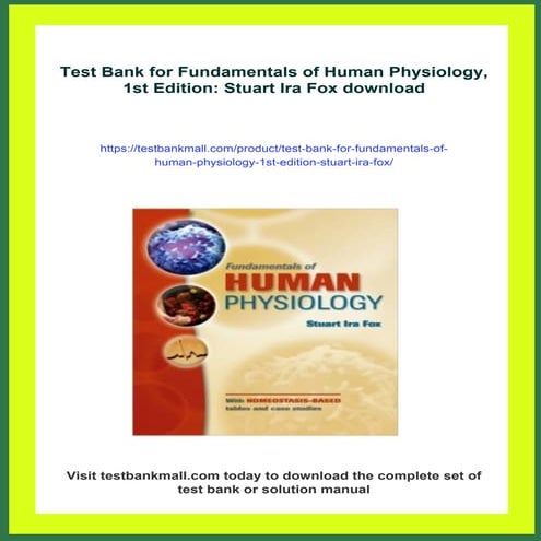 Test Bank for Fundamentals of Human Physiology, 1st Edition: Stuart Ira ...