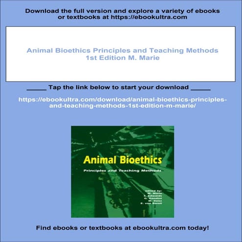 Animal Bioethics Principles and Teaching Methods 1st Edition M. Marie | PDF