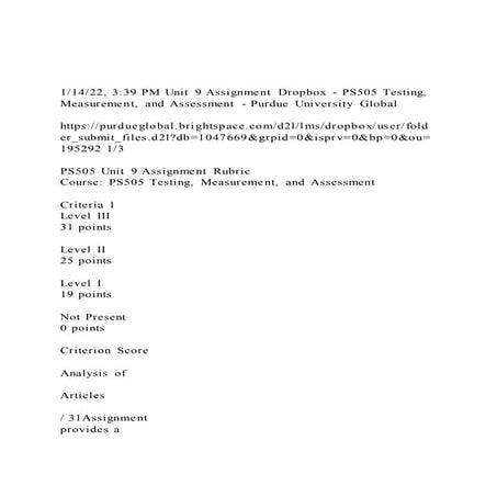 11422, 339 PM Unit 9 Assignment Dropbox - PS505 Testing, Me | DOCX