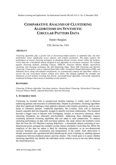 Comparative Analysis Of Clustering Algorithms On Synthetic Circular
