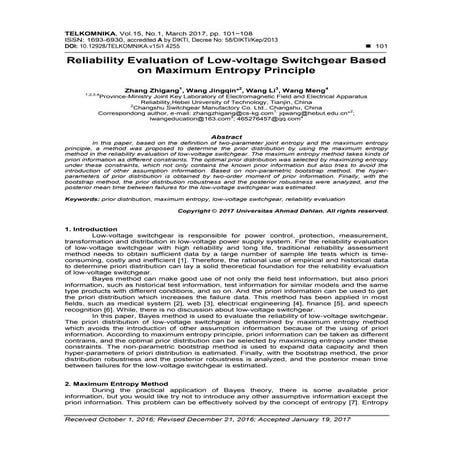 Reliability Evaluation of Low-voltage Switchgear Based on Maximum Entropy Principle | PDF